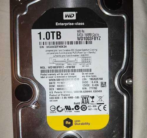 Жёсткий диск RE WD1003fbyz 1Tb