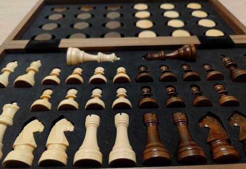 Шахматы и шашки деревянные магнитные 39*39 подарок
