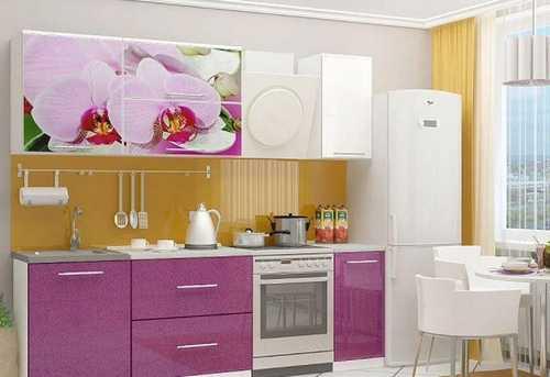 Кухня Орхидея-2 1.8 м белый глянец / сиреневый мет