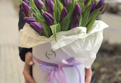 Тюльпаны в коробке 35 шт - Фиолетовый