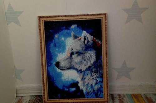 Картина из бисера волк