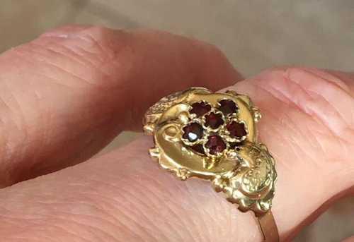 Антикварное кольцо золото 585 пр гранат 1840 г