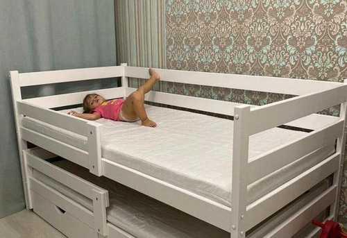 Детская двухъярусная кровать выдвижная в белом цве