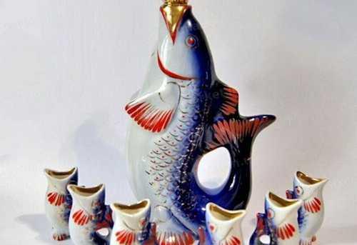 Ликерно-коньячный набор "Рыбы" кобальт позолота