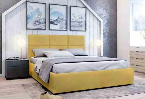 Кровать двуспальная Афина 5 160 с ПМ велюр желтый