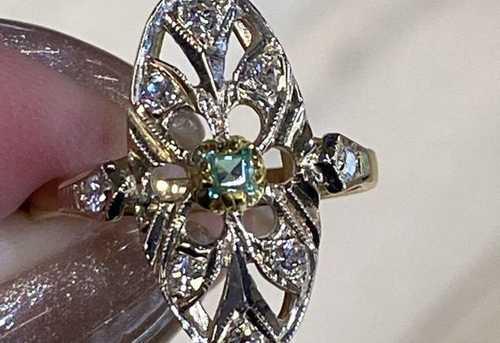 Золотое кольцо СССР с изумрудом и бриллиантами