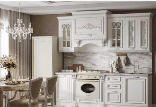 Кухонный гарнитур Классика 2,4м белый с серебром