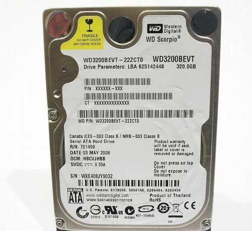 HDD SATA 2.5" 320GB WD WD3200bevt 1-3 года