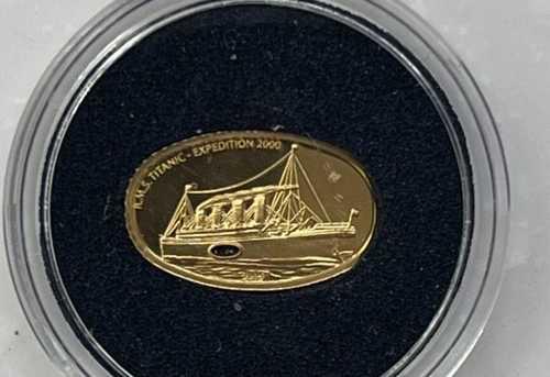 Золотая монета Либерия корабль Титаник