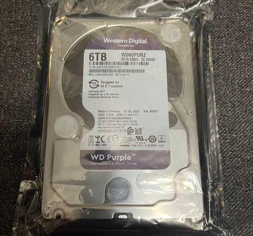 Жесткий диск wd 6tb purple, 5400 об/мин, кэш 64 мб