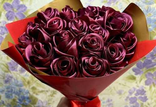 Букет роз из атласных лент(21 роза)