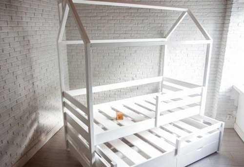 Выдвижная детская кровать в виде домика для 2х дет