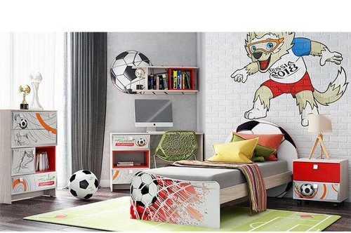 Кровать для детской кр-33 Футбол (Серый/Красный/ к