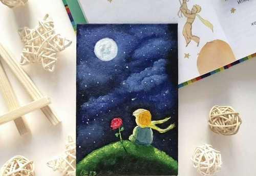 Картина маслом Маленький принц и Роза миниатюра