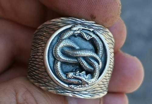 Серебряное кольцо Уроборос, серебро 925 пробы