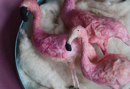 Фламинго из ваты ватная игрушка ручная работа