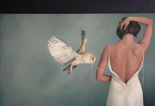 Картина маслом в интерьер "Девушка с совой". Птица