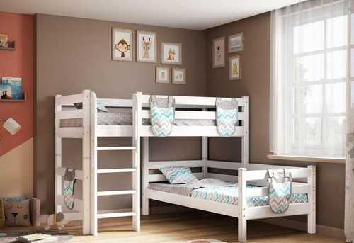 Детская кровать угловая "Соня"7 с прямой лестницей