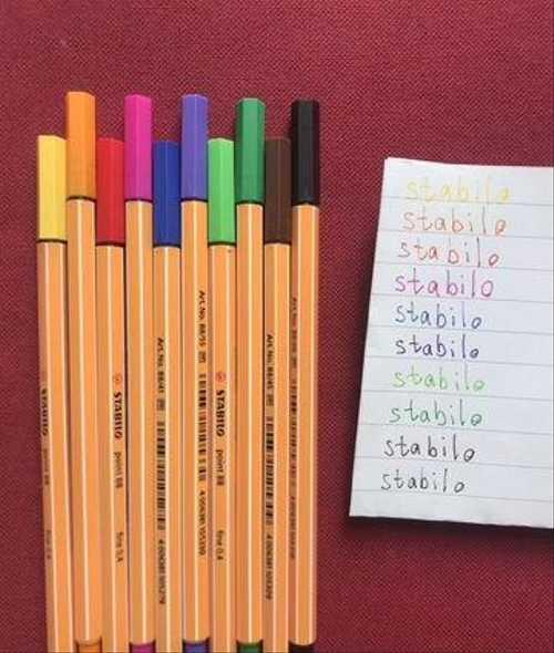 Капиллярные ручки линеры stabilo, 10 цветов