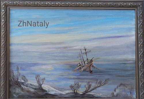 Картина Летающий корабль. Зима море лёд ZhNataly