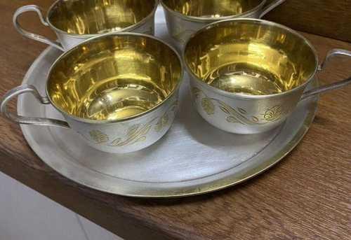 Чашки на подносе - набор из металла