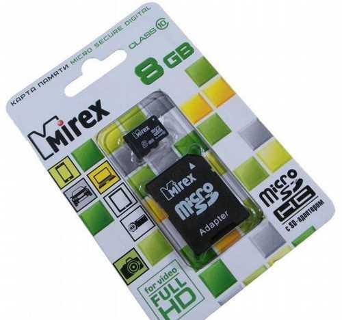 Карта памяти microSD 8Gb Class 10 (с адаптером) mirex