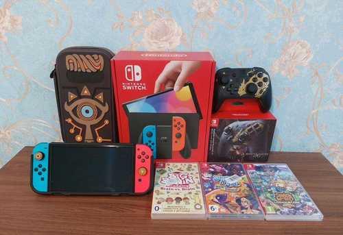 Новый Nintendo Switch oled + геймпад + 3 картриджа