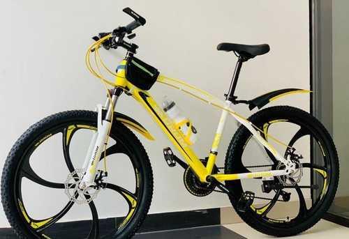Велосипед горный скоростной на дисках grom жёлтый