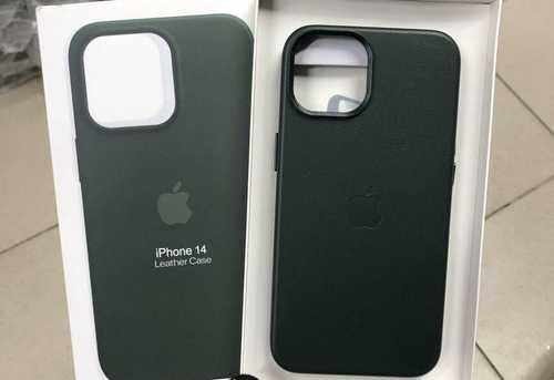 Чехол на iPhone 14 Leather Case зелёный