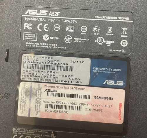 Продам ноутбук asus A52 f