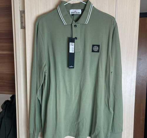 Лонгслив поло Stone Island 23SS зелёный шалфей L