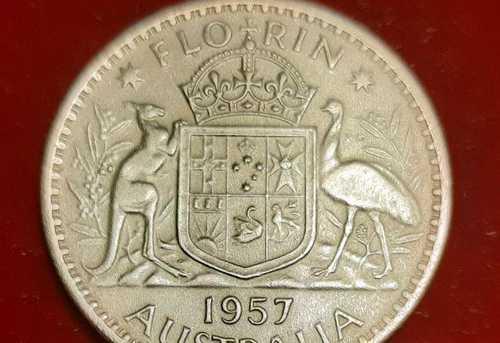 Серебряная монета Австралии, 1957г, 1 флорин (2 ши