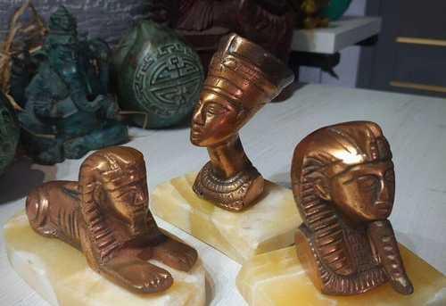 Египет медь, латунь, 3 статуэтки на мраморе 80г