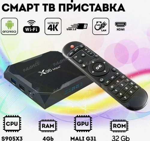 Android tv приставка x96 max   4/32gb