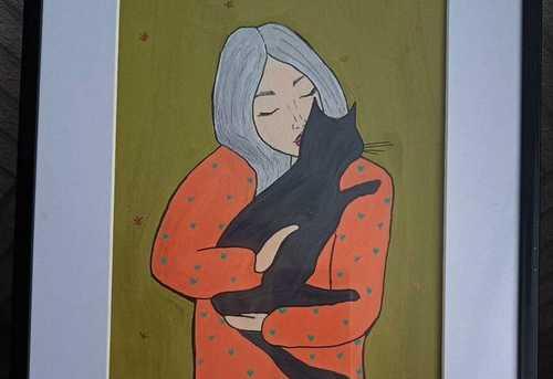 Картина "девушка с котом"