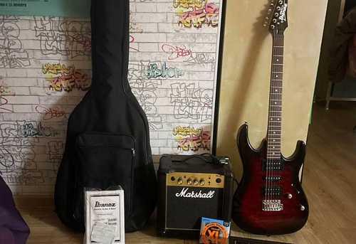 Электрогитара + комбик ibanez + marshall MG10G