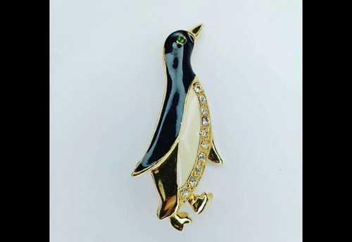 Винтажная брошь Пингвин со стразами, США