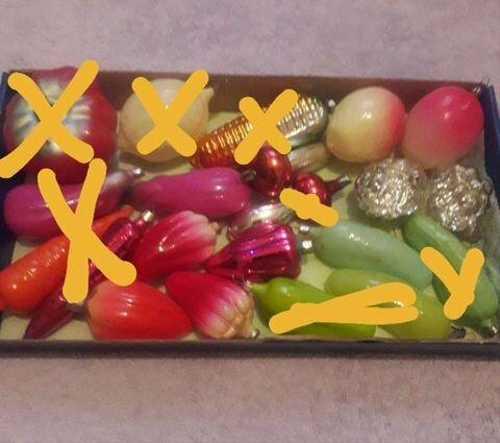 Елочные игрушки СССР овощи,фрукты, шары с бабочкой