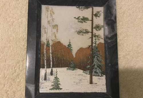 Картина зимний пейзаж из уральских камней