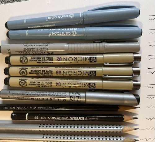 Линеры, скетчбуки, карандаши, книги для рисования