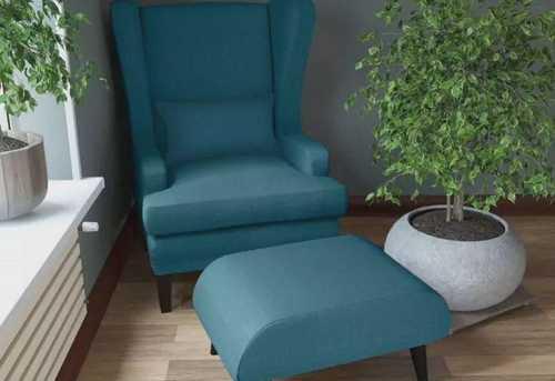 Комплект мягкой мебели Оскрон кресло и пуф голубой