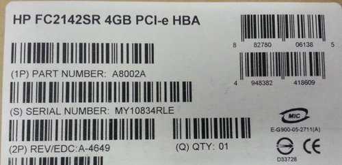 Новый. Emulex LPE1150 FC HBA PCI-e (HP P/n A8002A)