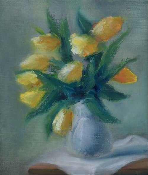 Картина маслом на холсте цветы желтые тюльпаны