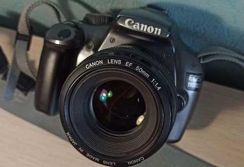Фотоаппарат Canon 1100d + Объектив Canon 50mm 1.4