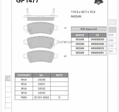 Sangsin brake GP1477 Колодки торм.зад. hagen