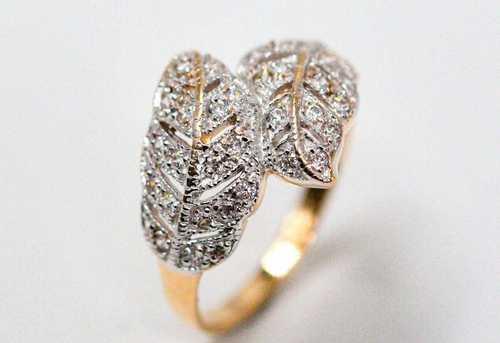 Кольцо форма листья фианиты золото 585