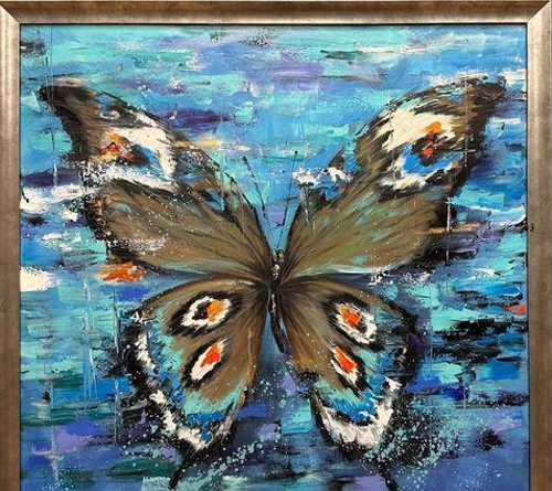 Картина маслом "Бабочка павлиний глаз" 80х80