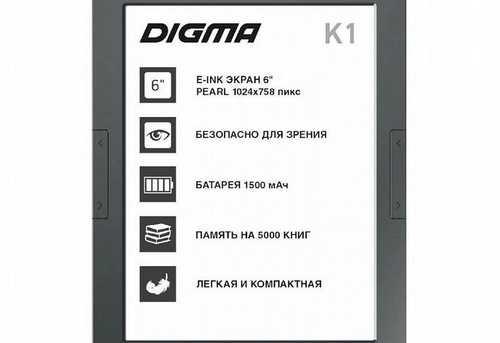 Электронная книга Digma K1 6" E-Ink HD, темно-серы