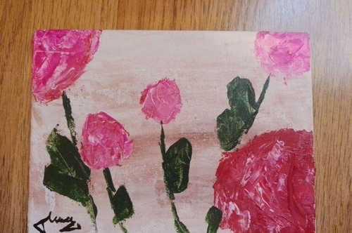 Картина акрилом " пионы розовых оттенков "