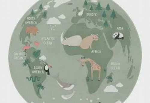 Ковер H&M Home World Map Round Cotton, светло-зеле